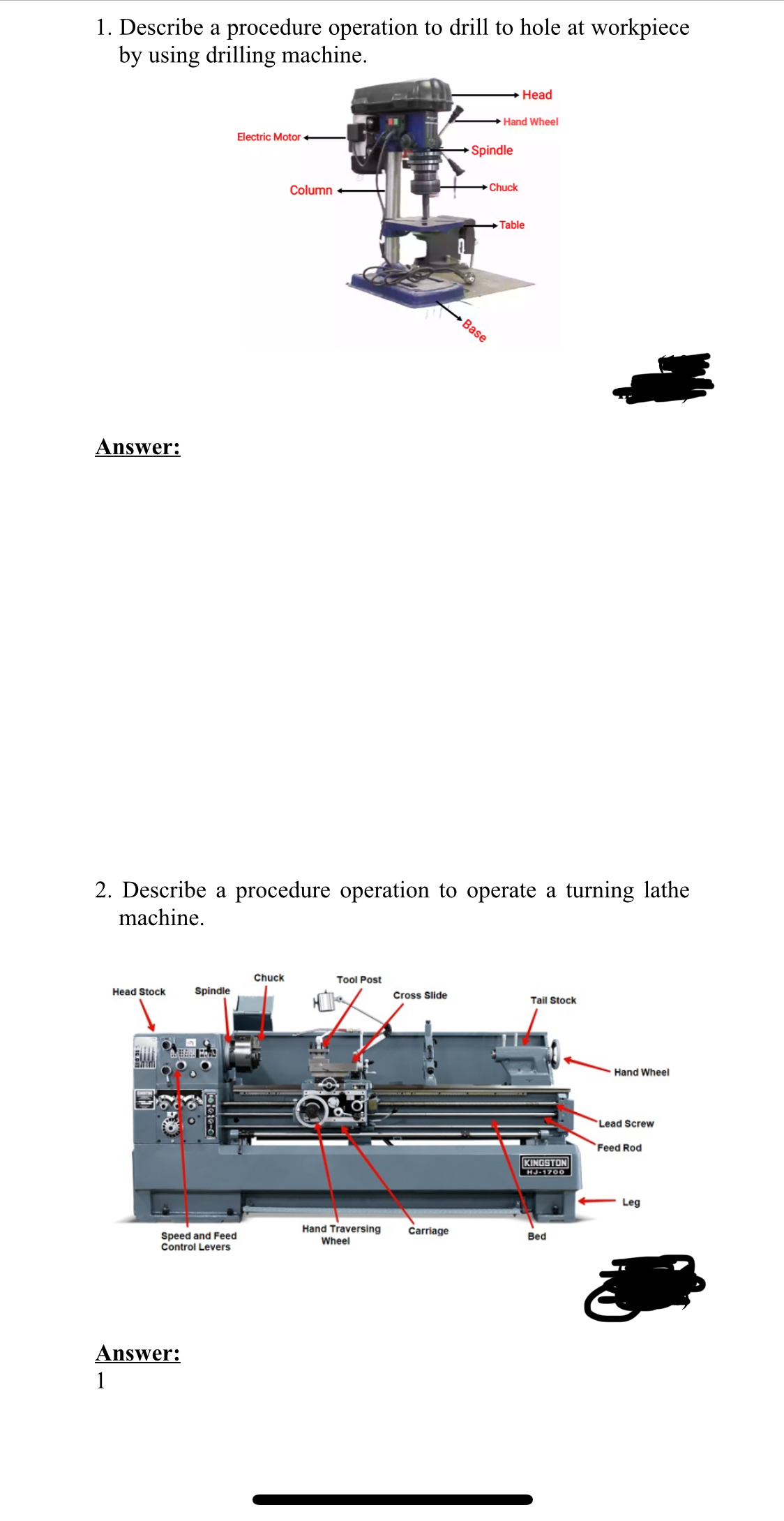 Solved Describe a procedure operation to drill to hole at | Chegg.com