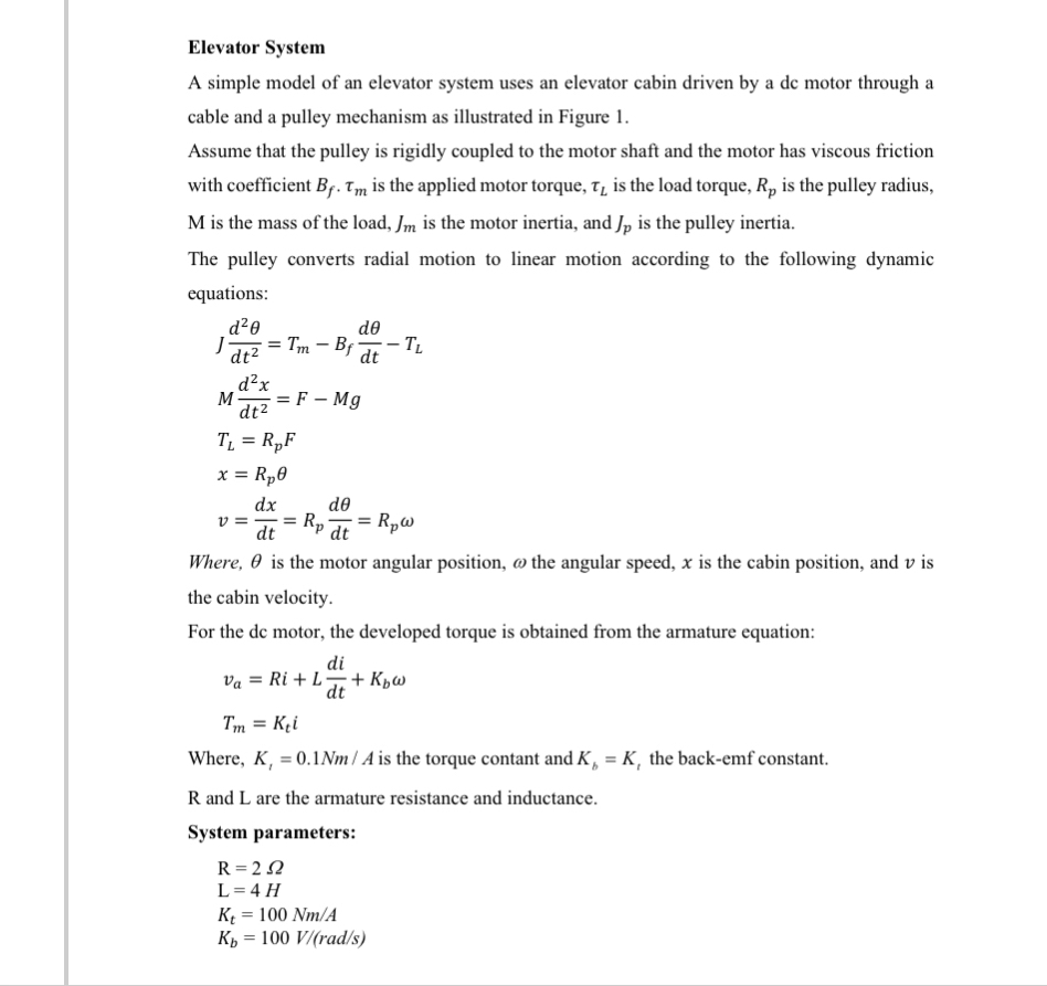 Solved Elevator SystemA simple model of an elevator system | Chegg.com