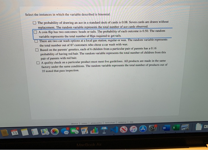 Solved Select the instances in which the variable described | Chegg.com