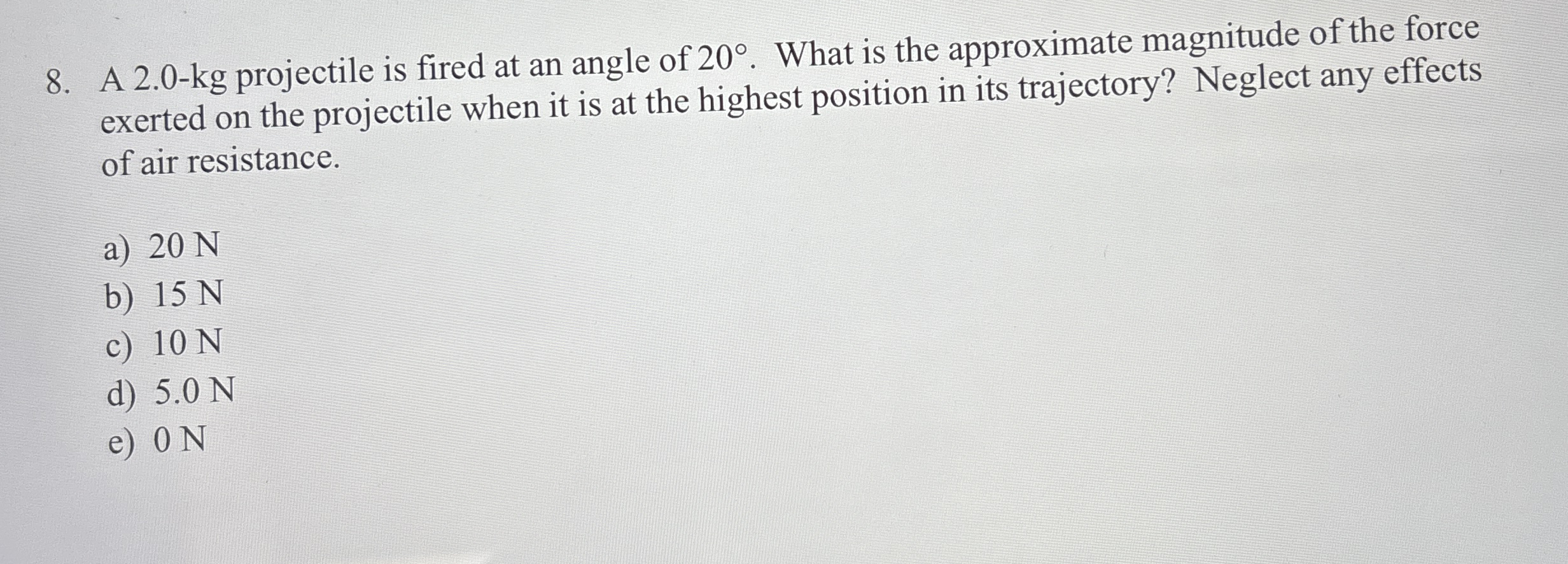Solved A 2.0-kg ﻿projectile is fired at an angle of 20°. | Chegg.com