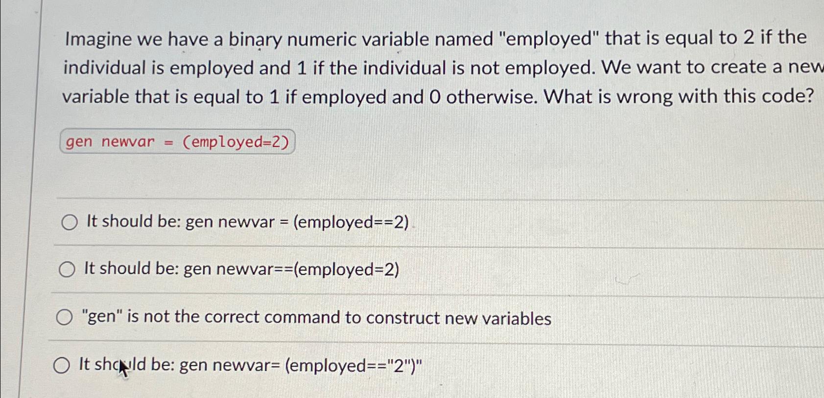 Solved Imagine we have a binary numeric variable named | Chegg.com