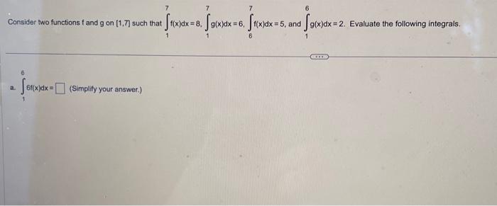 Solved Consider two functions f and g on [1,7] such that | Chegg.com
