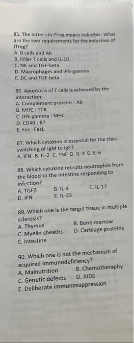 Solved 85. The letter I in itreg means inducible. What are | Chegg.com