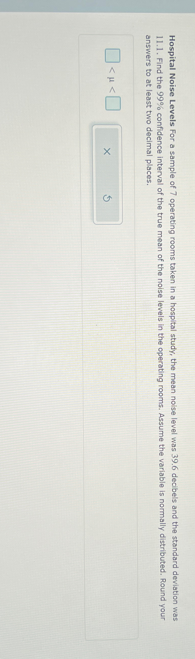 Solved Hospital Noise Levels For a sample of 7 ﻿operating | Chegg.com