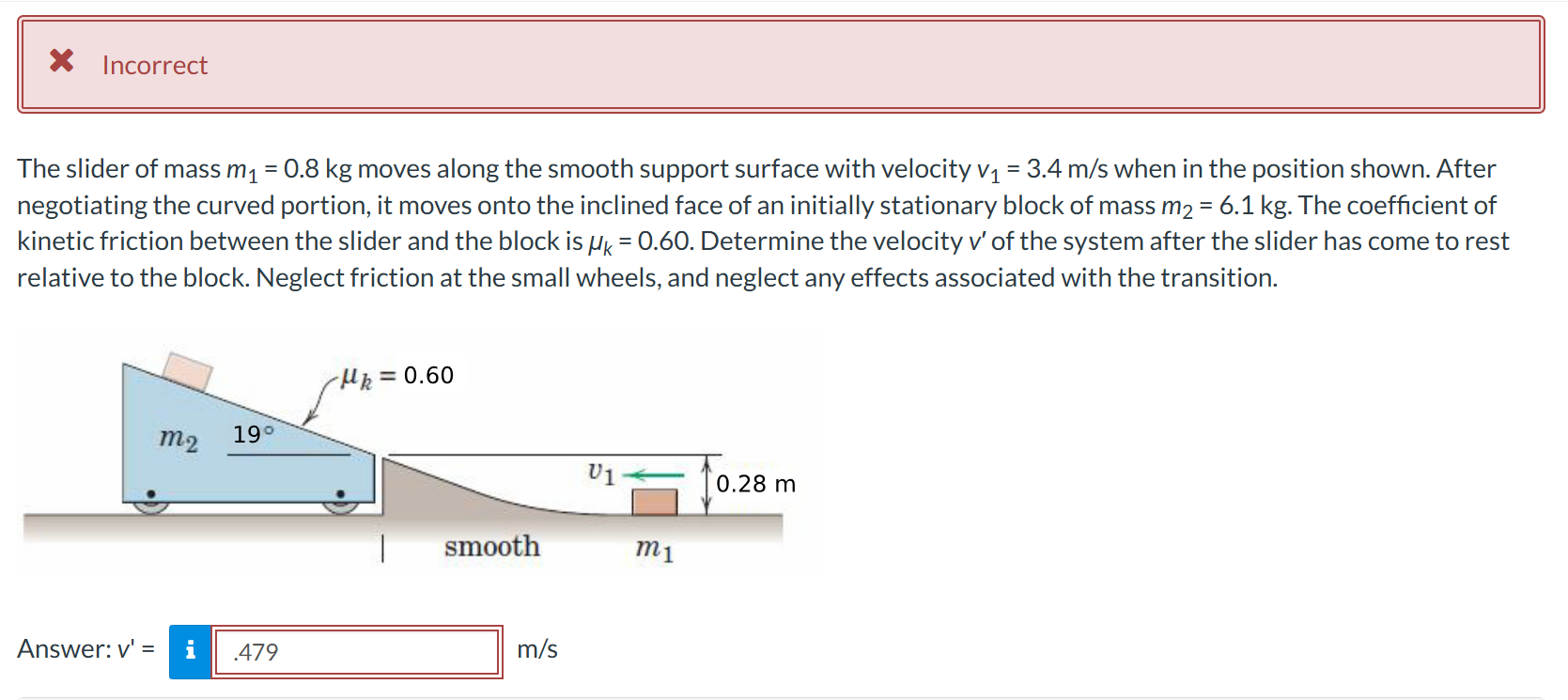 Solved The slider of ﻿mass m1=0.8kg ﻿moves along the smooth | Chegg.com