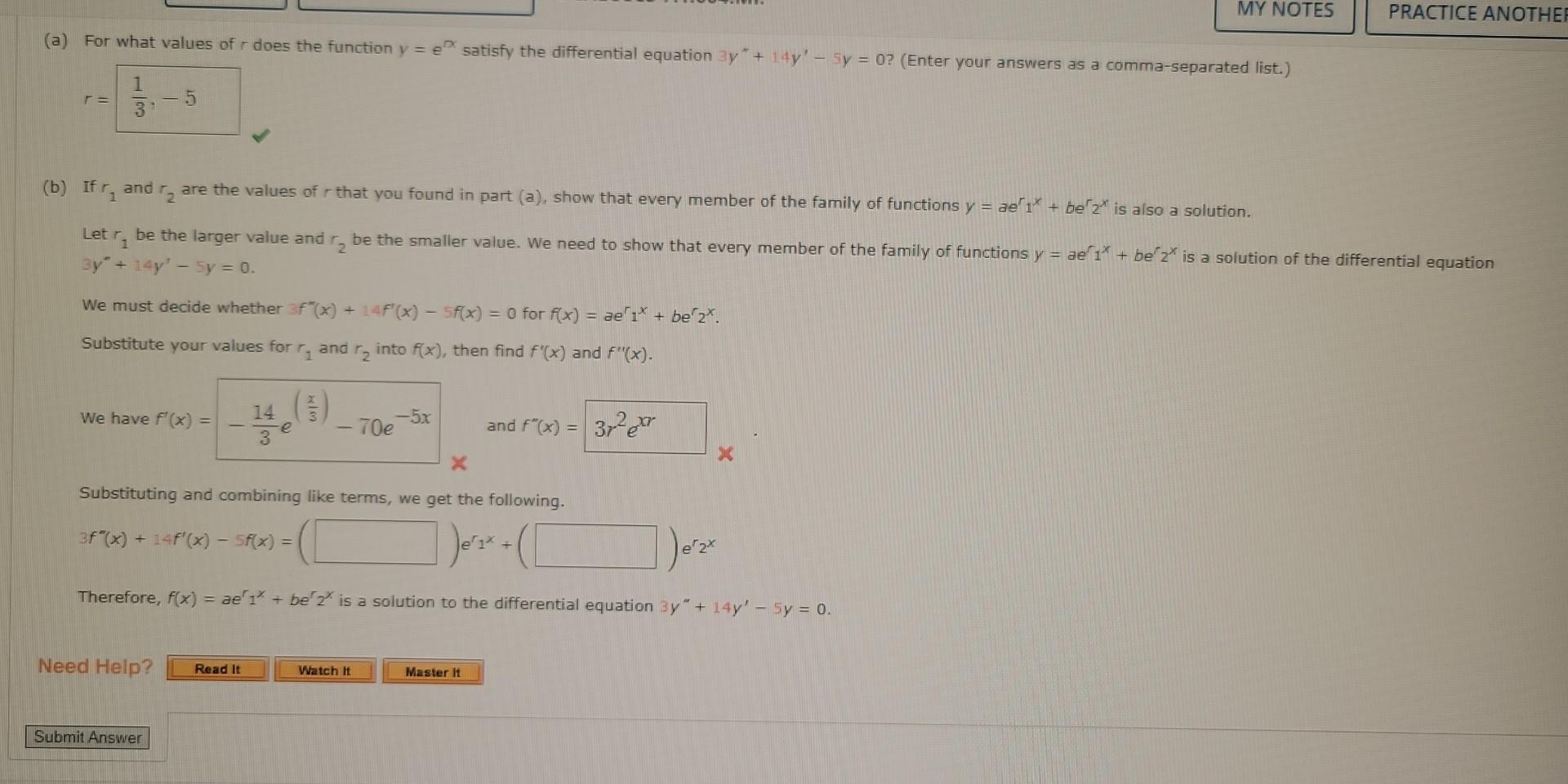 Solved (a) For what values of r does the function y=en | Chegg.com