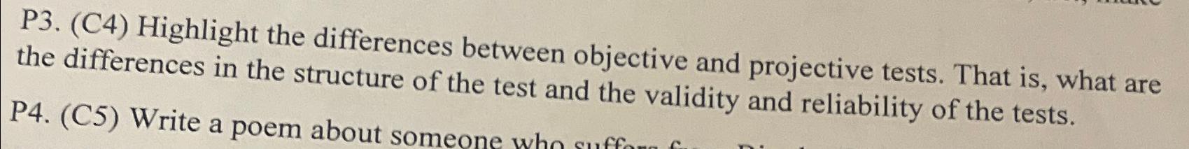 Solved P3. (C4) ﻿Highlight the differences between objective | Chegg.com