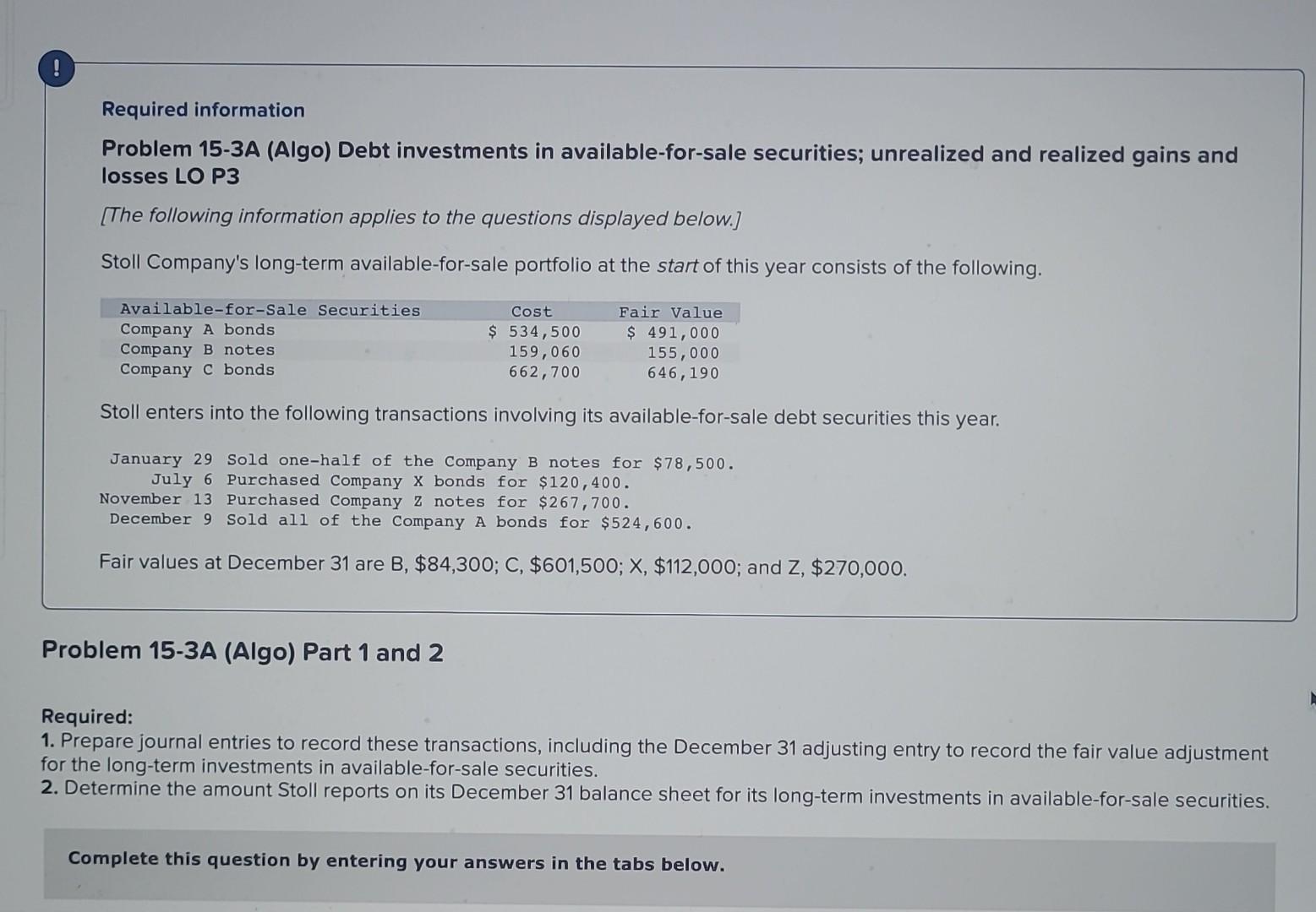 Solved Required information Problem 15-3A (Algo) Debt | Chegg.com