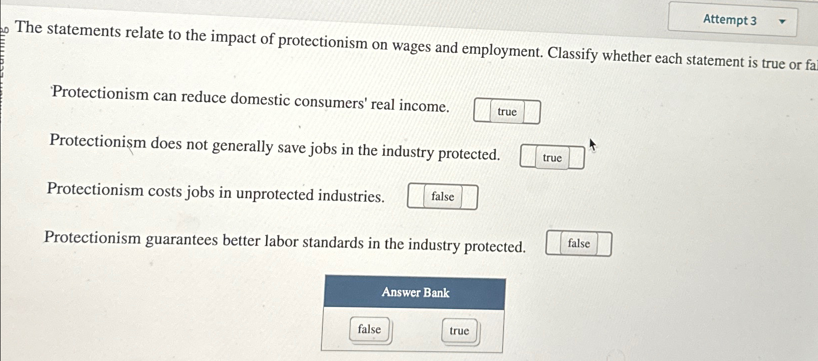 Solved The statements relate to the impact of protectionism | Chegg.com