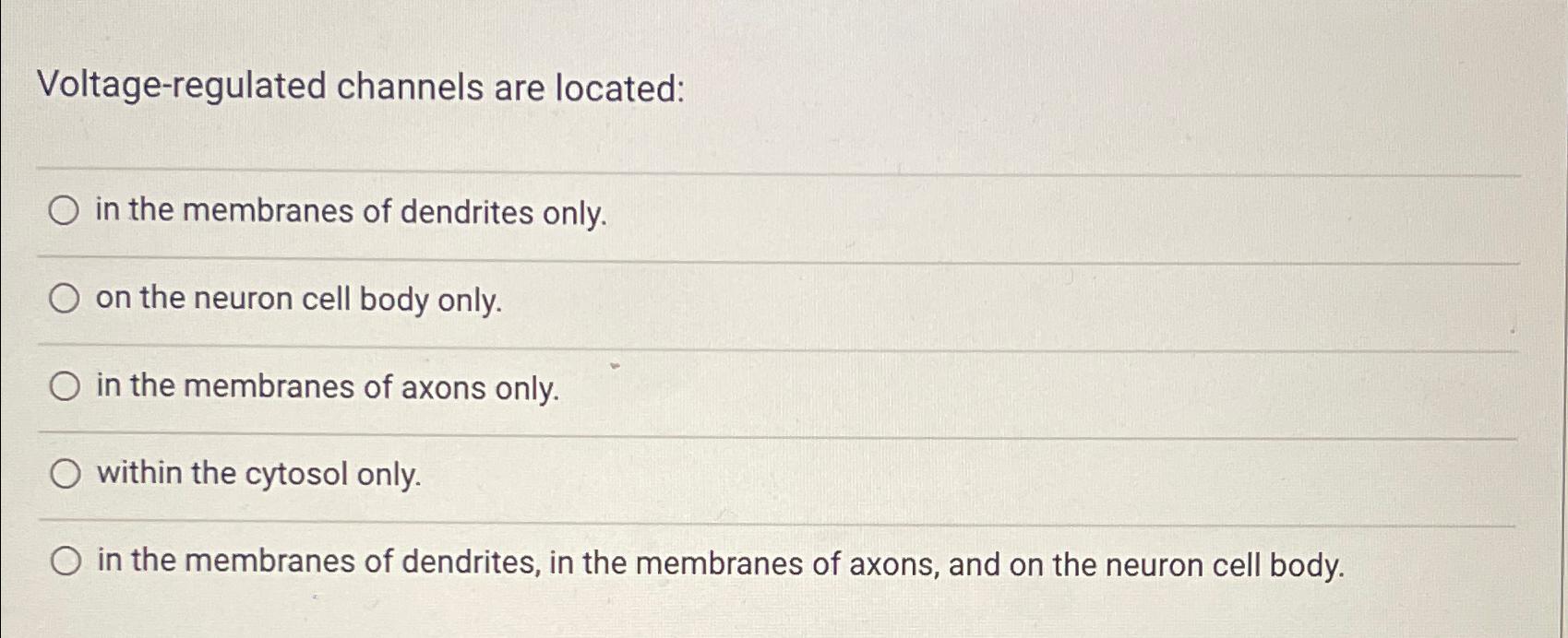 Solved Voltage-regulated channels are located:in the | Chegg.com