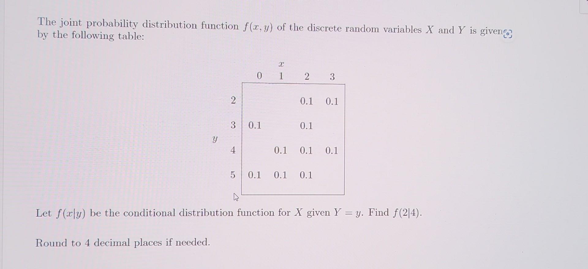 Solved The joint probability distribution function f(x,y) of | Chegg.com