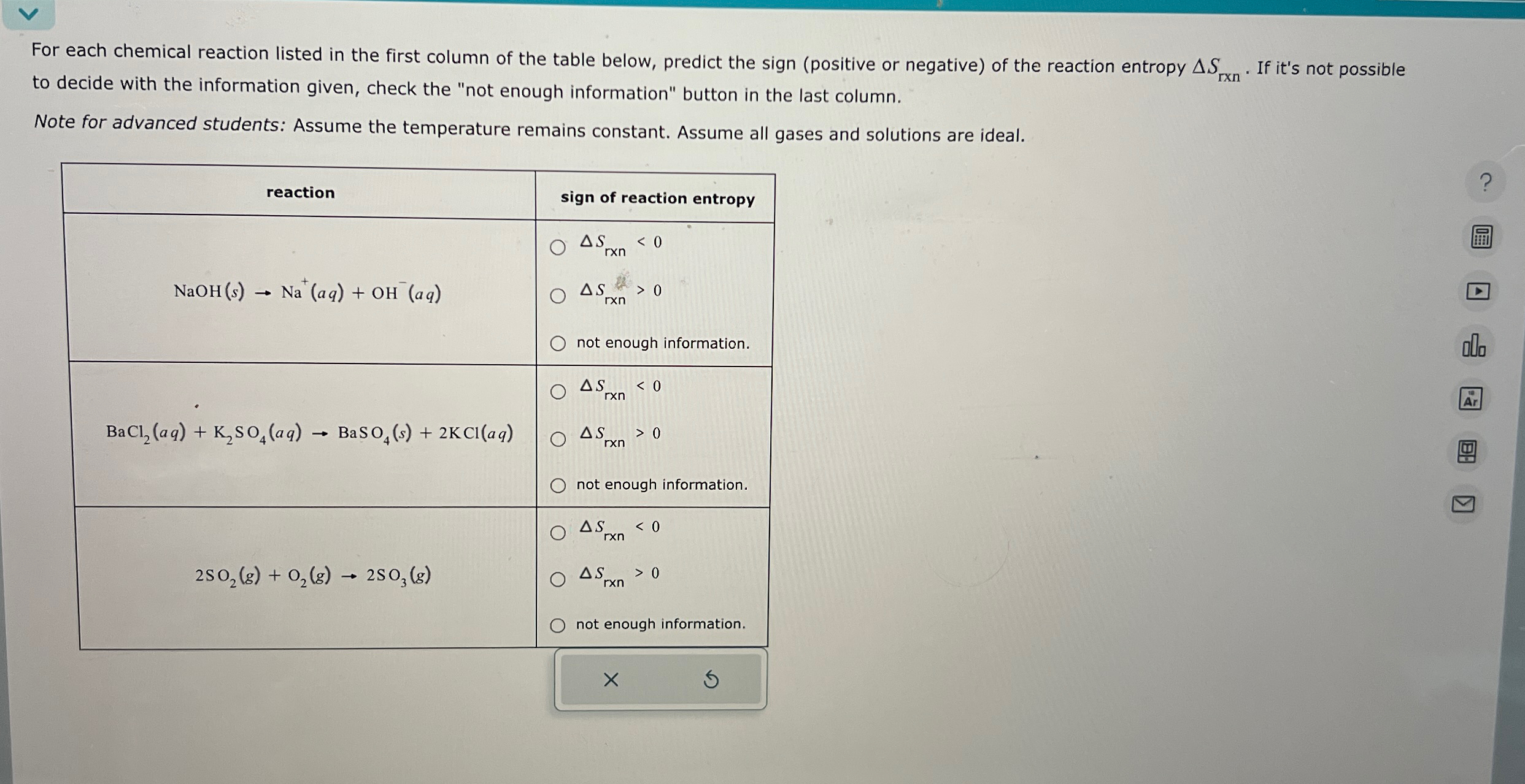 Solved For each chemical reaction listed in the first column | Chegg.com
