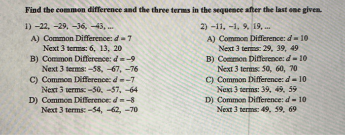 Solved Find the common difference and the three terms in the | Chegg.com