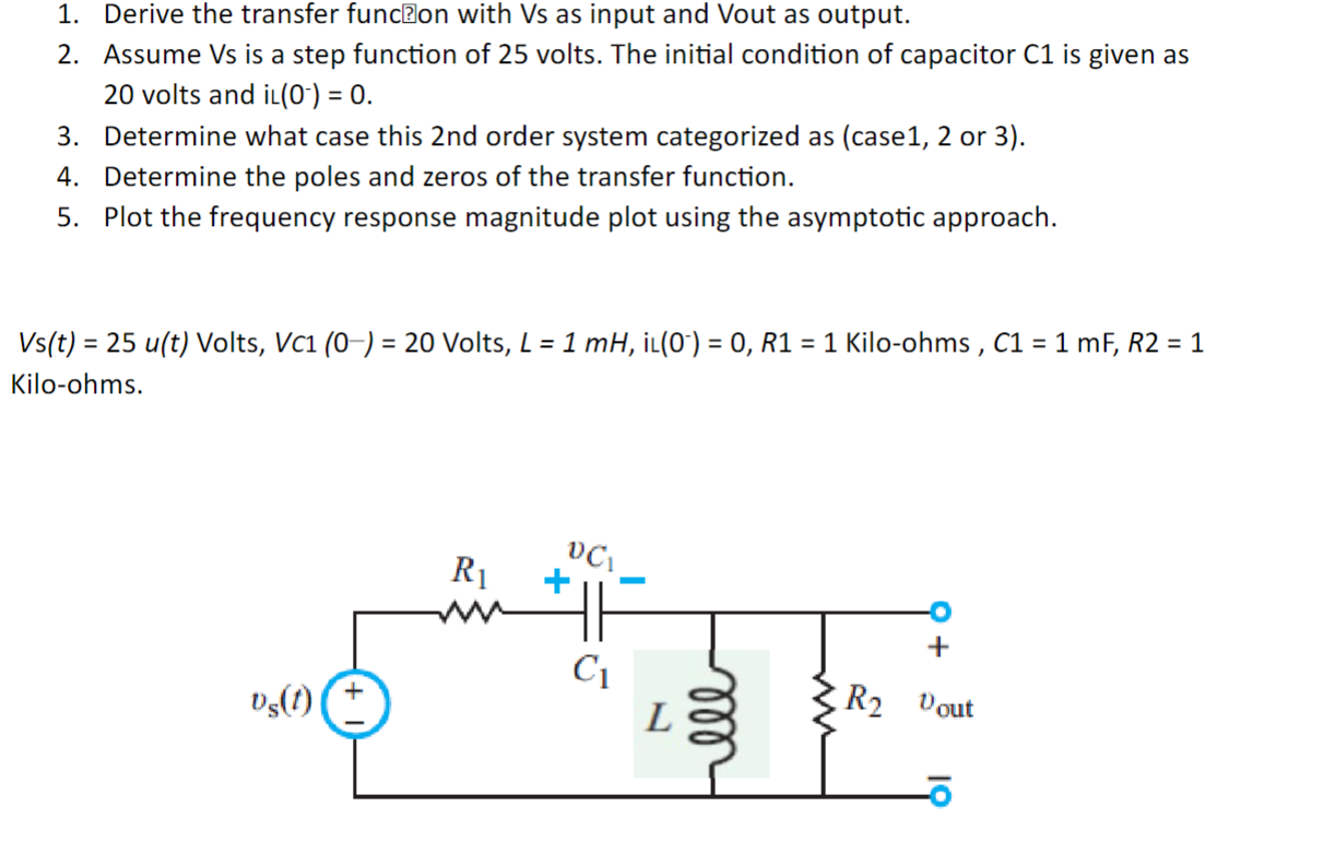 Solved Derive the transfer func?on with Vs as input and Vout | Chegg.com