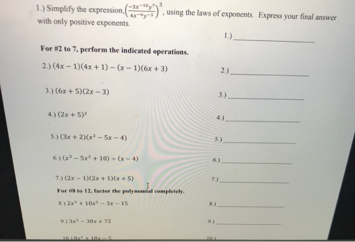 Solved 1.) Simplify the expression, -3x+10y? 4x-by-3 with | Chegg.com