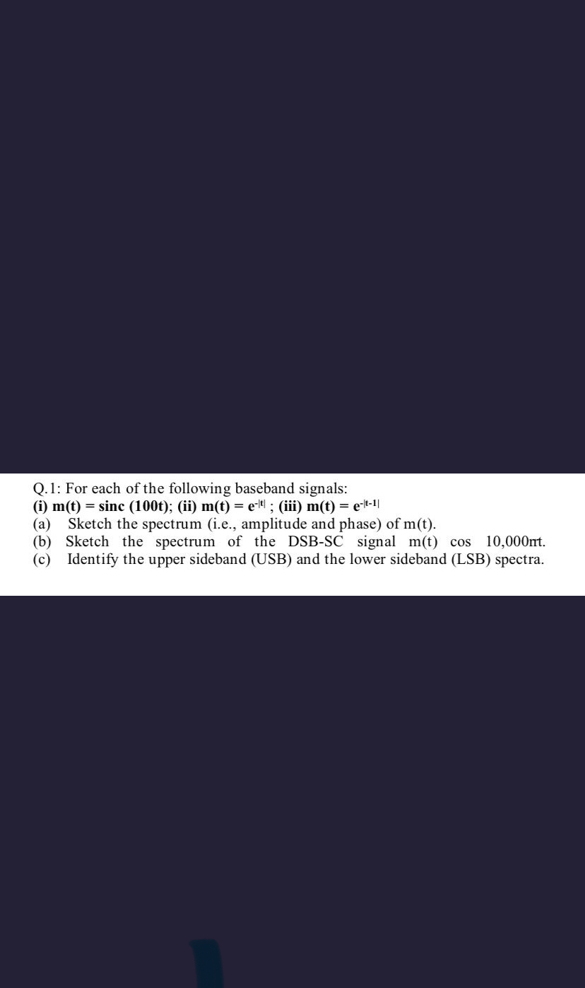 Solved Q.1: For each of the following baseband | Chegg.com