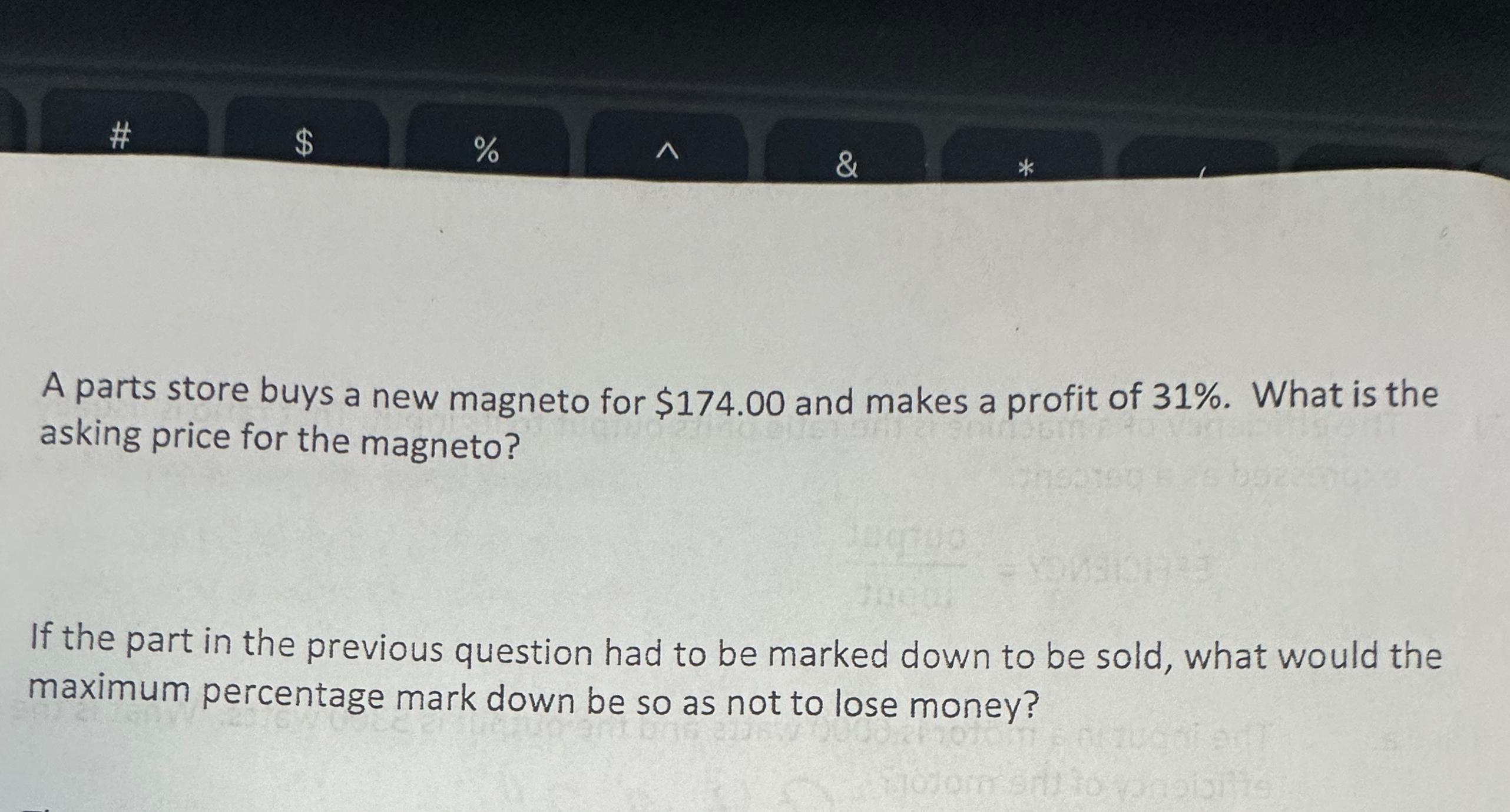 Solved A parts store buys a new magneto for $174.00 ﻿and | Chegg.com