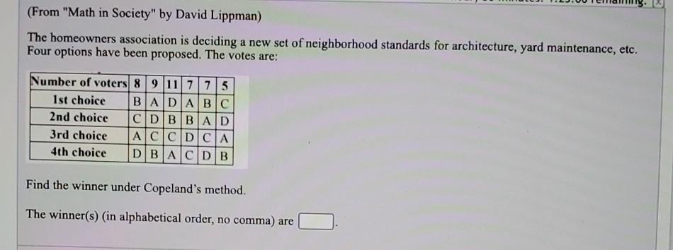 Solved (From "Math in Society" by David Lippman) The | Chegg.com