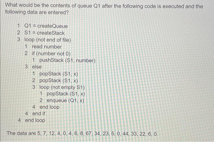 Solved What would be the contents of queue Q1 after the | Chegg.com