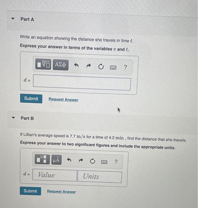 Solved Part A Write an equation showing the distance she | Chegg.com
