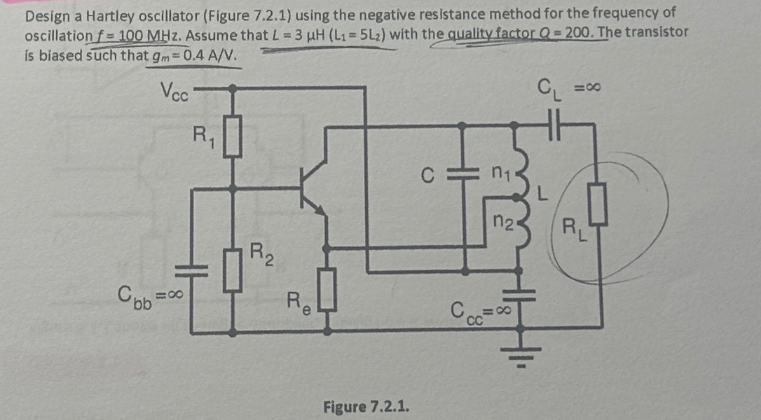 Solved Design a Hartley oscillator (Figure 7.2.1) ﻿using the | Chegg.com