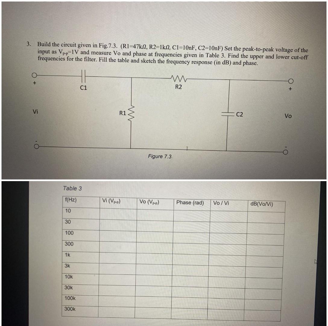 Solved Build the circuit given in Fig.7.3. (R1=47k | Chegg.com