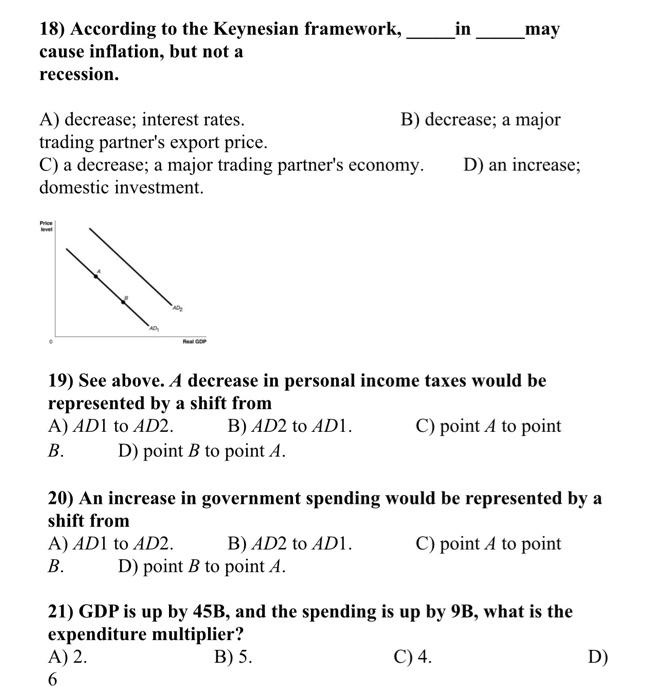 Solved 18) According to the Keynesian framework, cause | Chegg.com