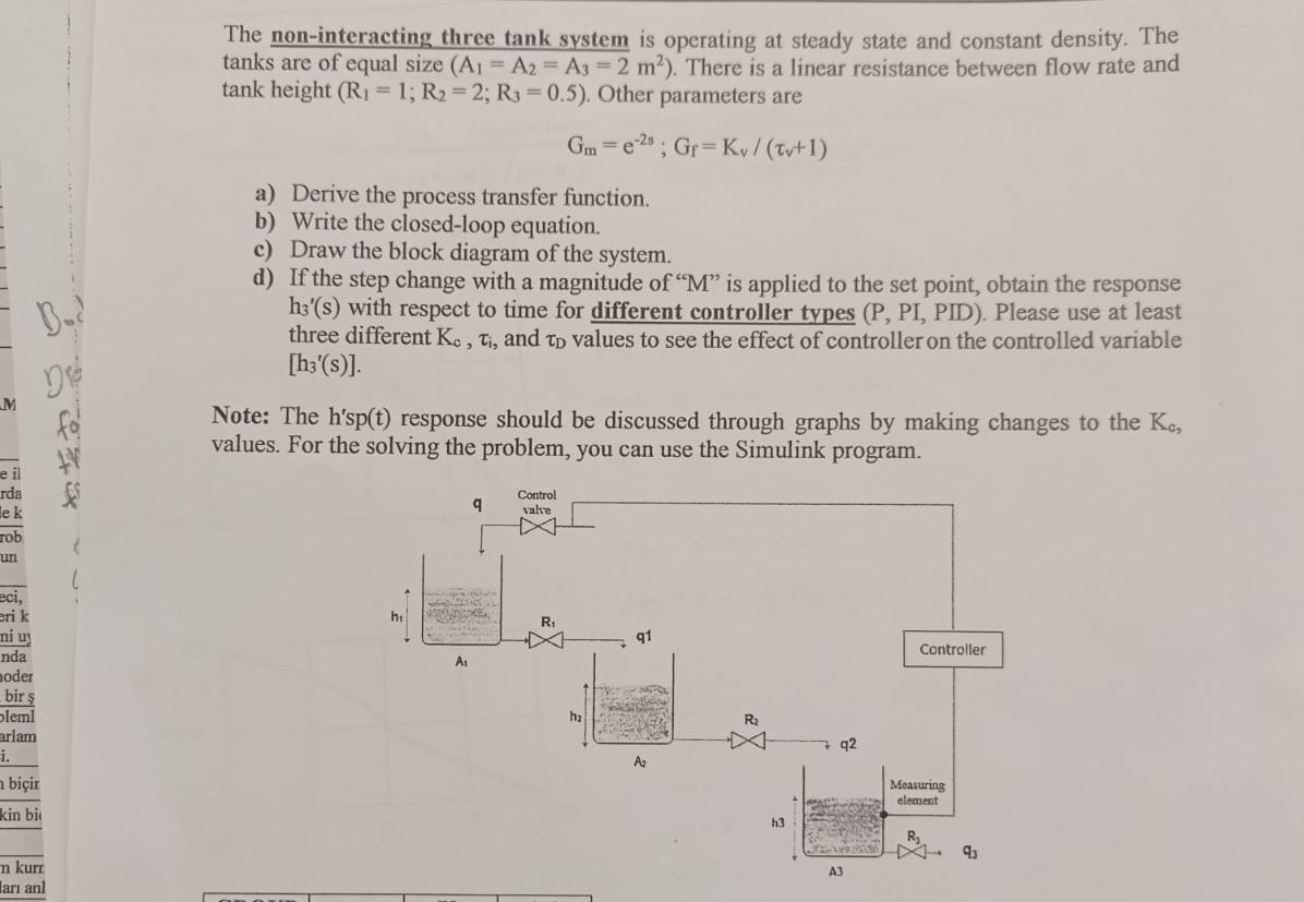 Solved The non-interacting three tank system is operating at | Chegg.com