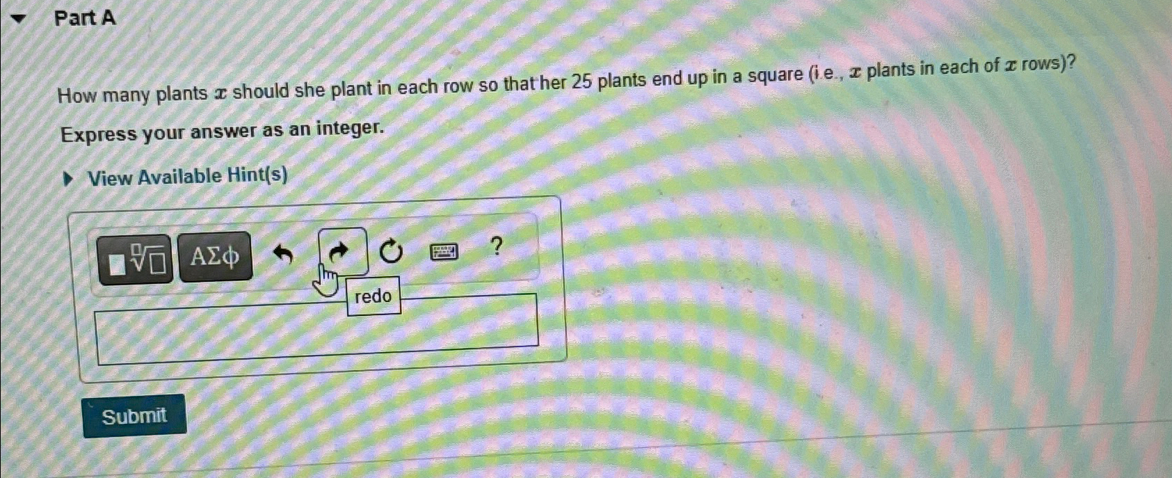 Solved Part AHow many plants x ﻿should she plant in each row | Chegg.com