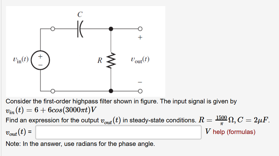 Solved Consider the first-order highpass filter shown in | Chegg.com