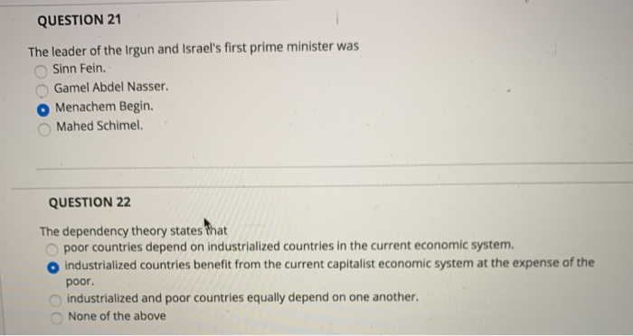 Solved QUESTION 21 The leader of the Irgun and Israel's | Chegg.com