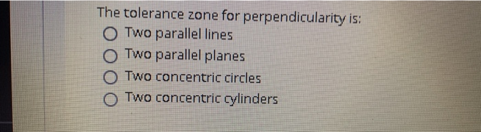 Solved The tolerance zone for perpendicularity is: O Two | Chegg.com