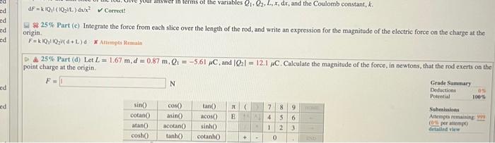 Solved (4\%) Problem 13: A negative point charge, Q1, is | Chegg.com