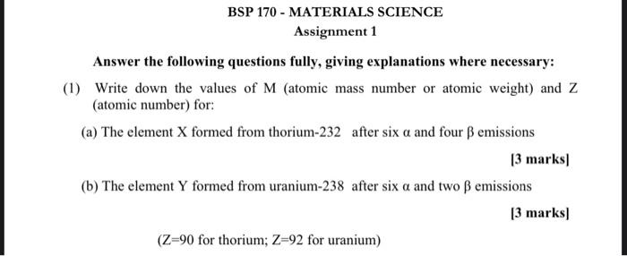 Solved BSP 170 - MATERIALS SCIENCE Assignment 1 Answer the | Chegg.com