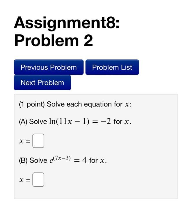 Solved Assignments: Problem 1 Problem List Previous Problem | Chegg.com