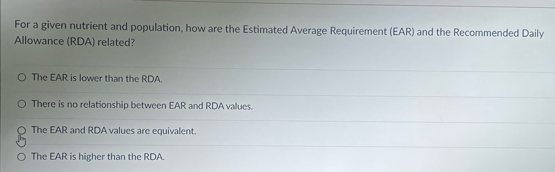 Solved For a given nutrient and population, how are the | Chegg.com