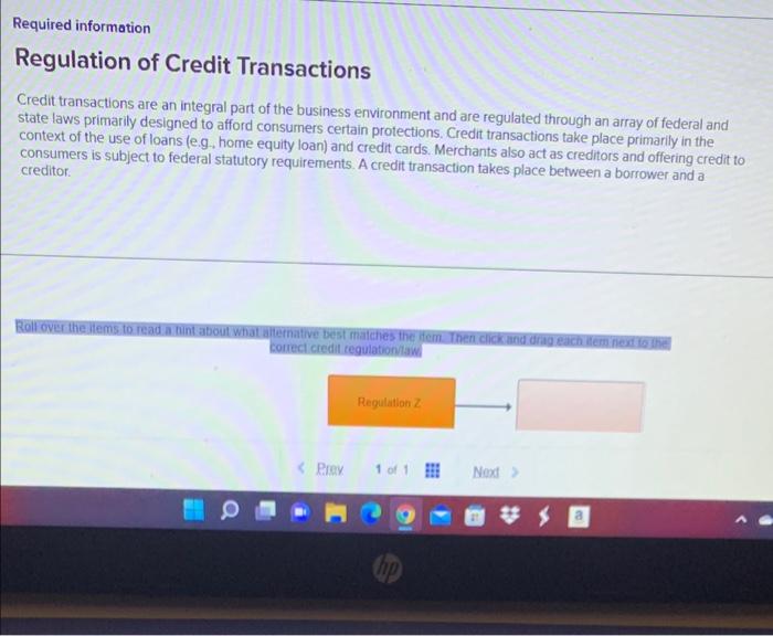 Solved Required information Regulation of Credit | Chegg.com
