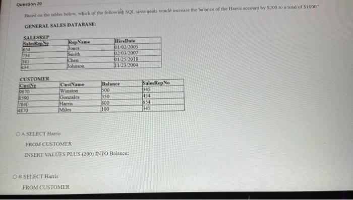 Solved Question 20 Buscd an the fables below; which of the | Chegg.com