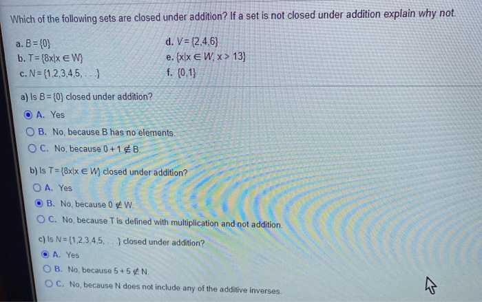 Solved Which of the following sets are closed under | Chegg.com