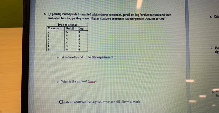 Solved 5. (5 polnte) Particlpants Interacted with elther a | Chegg.com