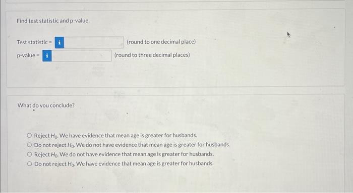 Solved Husband and Wife Ages as Paired Data Exercise 2.213 | Chegg.com