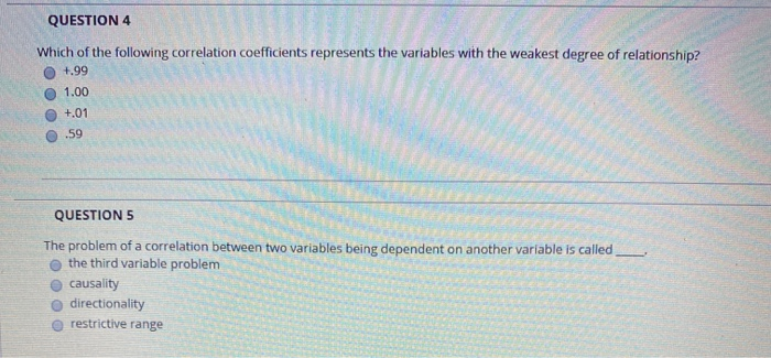 Solved Question 4 Which Of The Following Correlation