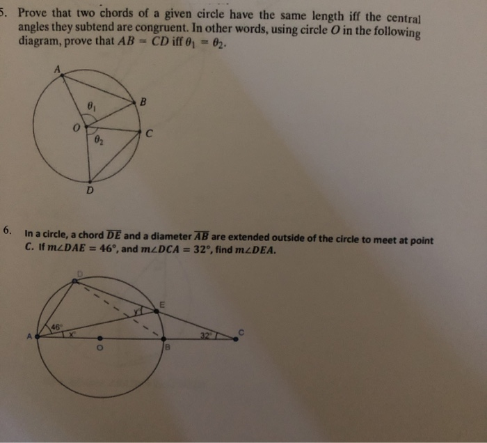 Solved 5. Prove that two chords of a given circle have the | Chegg.com