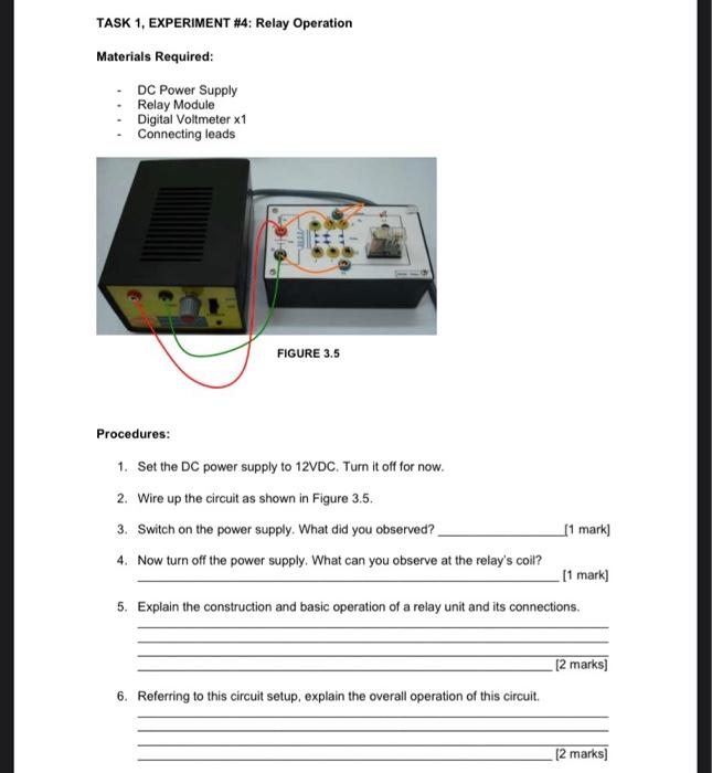 Solved TASK 1, EXPERIMENT #4: Relay Operation Materials | Chegg.com