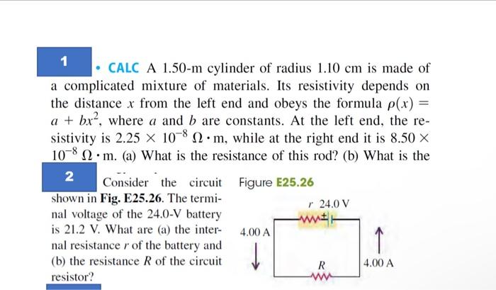 Solved - CALC A 1.50-m cylinder of radius \\( 1.10 | Chegg.com