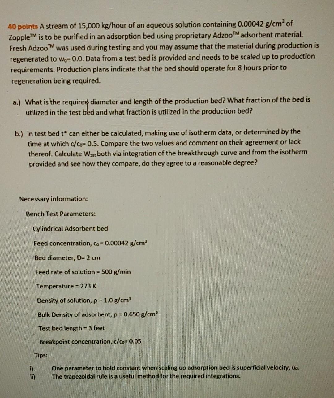 Solved 40 points A stream of 15,000 kg/ hour of an aqueous | Chegg.com