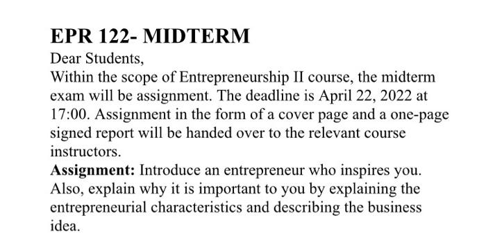 EPR 122- MIDTERM Dear Students, Within the scope of | Chegg.com
