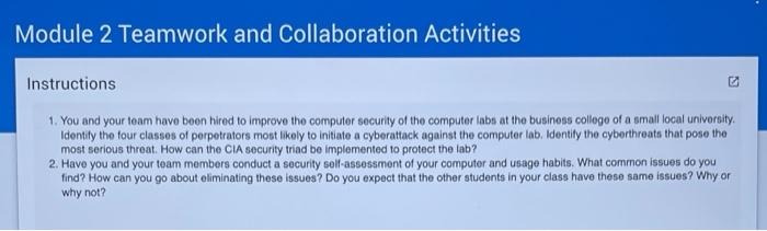 Solved Module 2 Teamwork and Collaboration Activities | Chegg.com