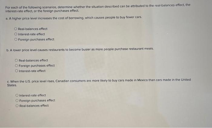 Solved For each of the following scenarios, determine | Chegg.com