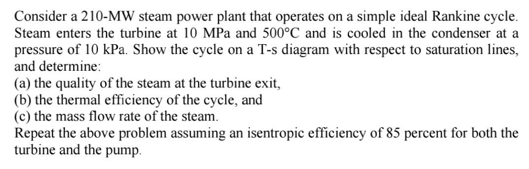 Solved Consider a 210-MW steam power plant that operates on | Chegg.com